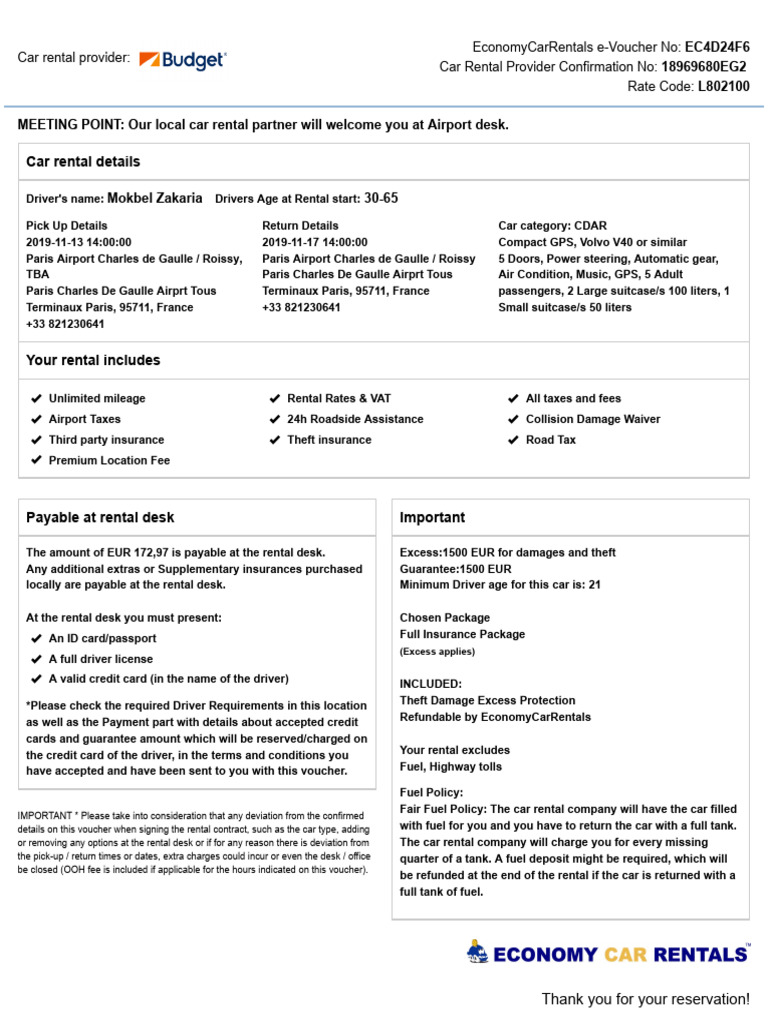 Voucher | PDF | Car Rental | Credit Card
