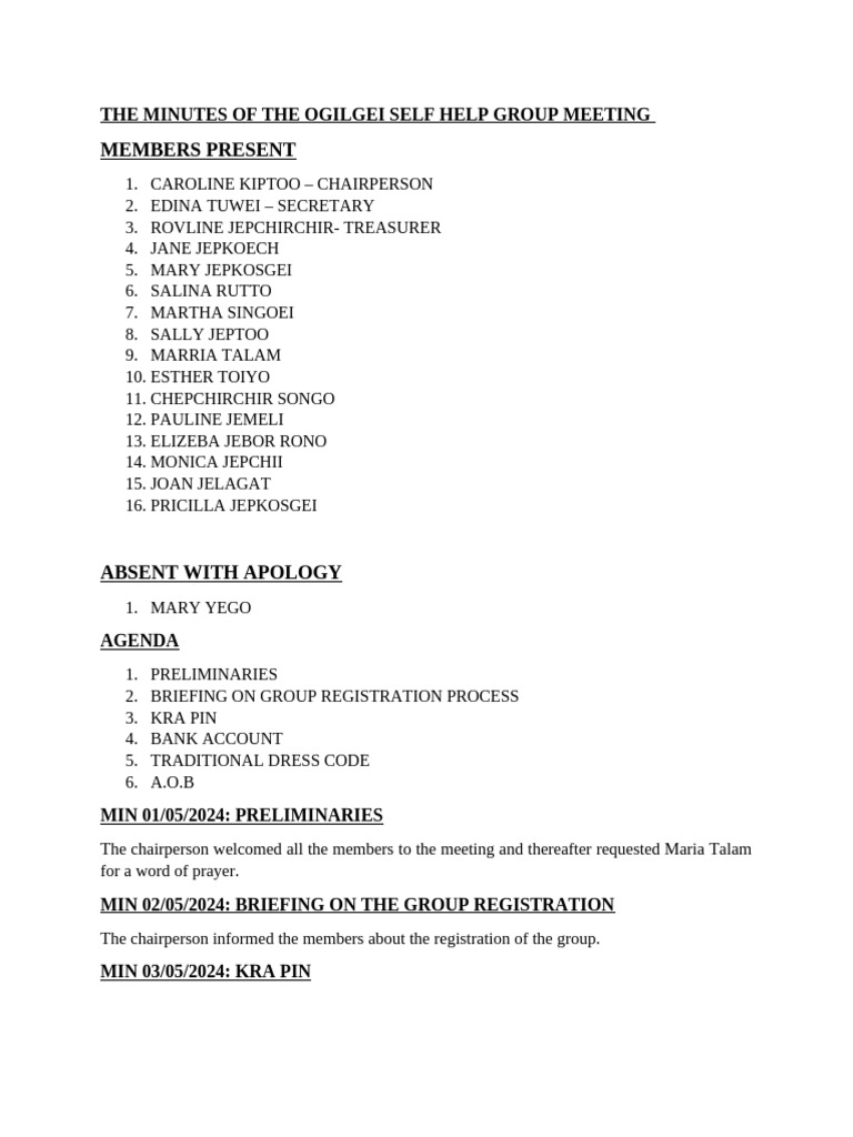 The Minutes of The A Self Help Group Meeting | PDF