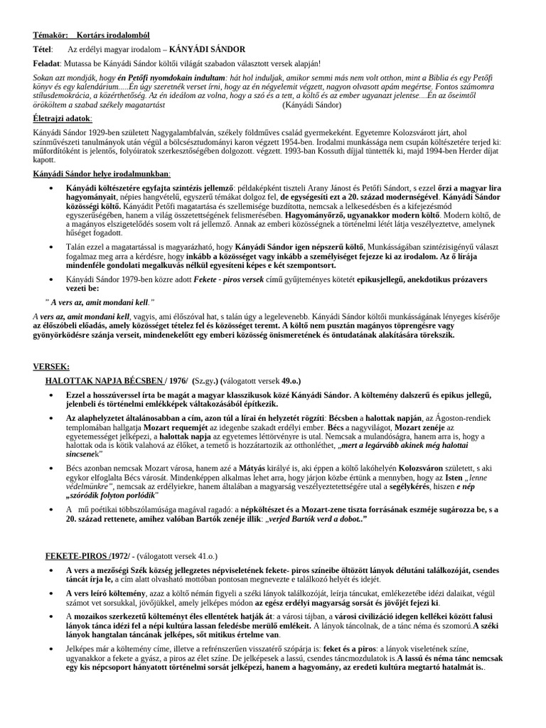 15 - Kortárs Irodalom-Kányádi Sándor | PDF