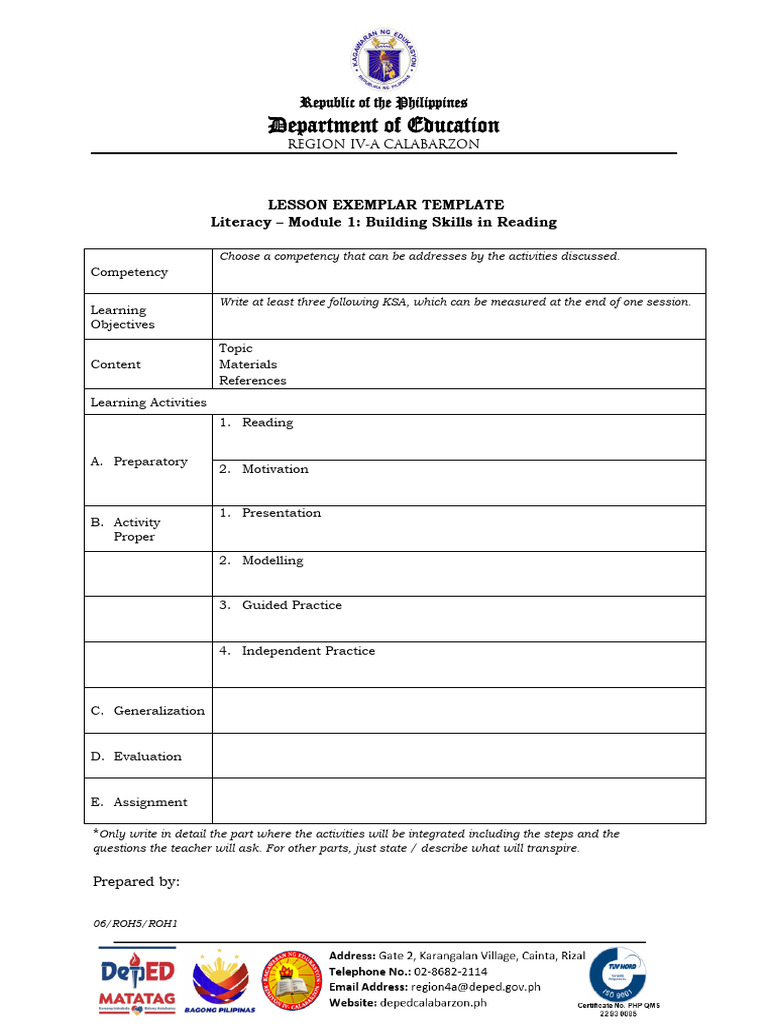 Proficient Teachers - Lesson Exemplar Template - Module 1 Session 1 | PDF