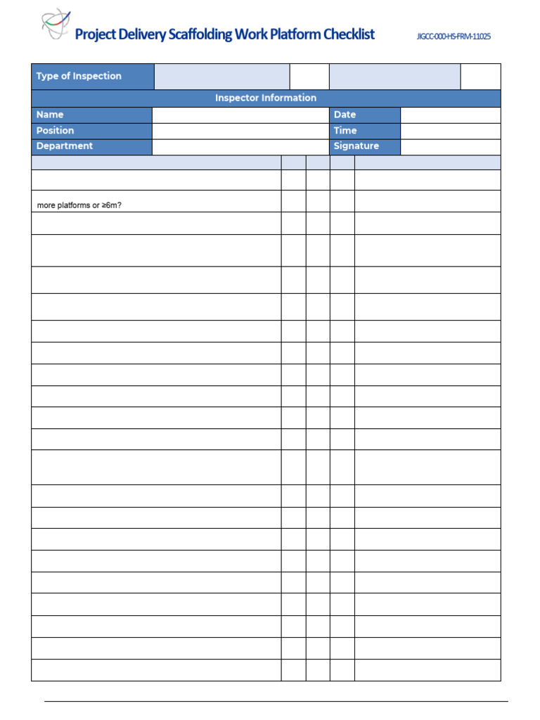 Project Delivery Scaffolding Platform Inspection Checklist | PDF ...