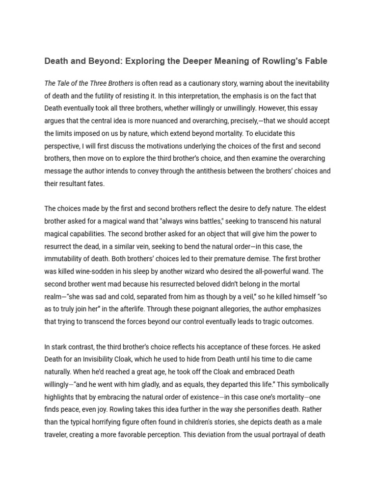 Death and Beyond - Exploring The Deeper Meaning of Rowling's Fable | PDF