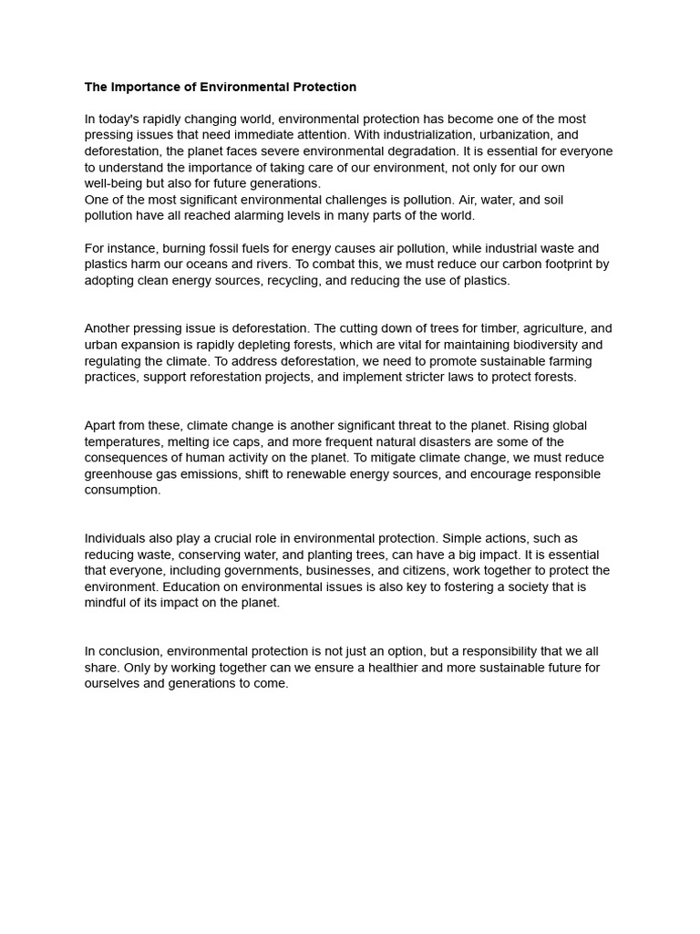 The Importance of Environmental Protection | PDF