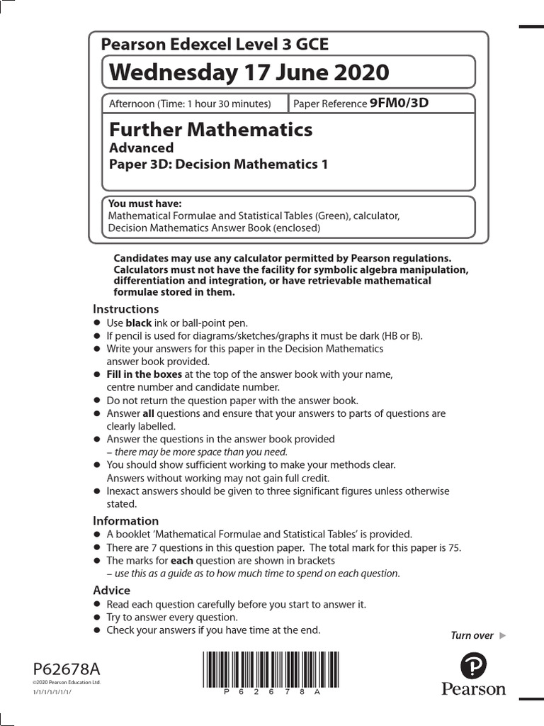9FM0-3D A Level Decision Mathematics 1 - October 2020 - Question Paper ...