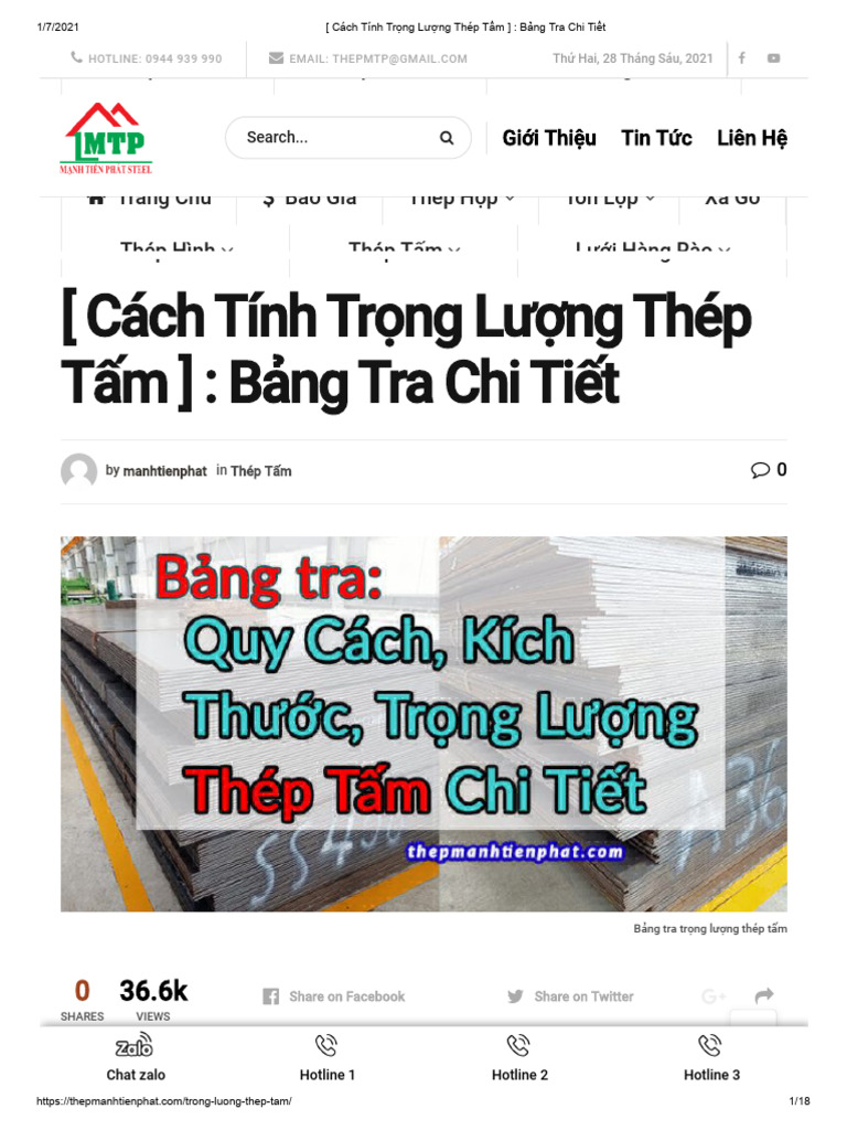 (Cách Tính Trọng Lượng Thép Tấm) - Bảng Tra Chi Tiết | PDF