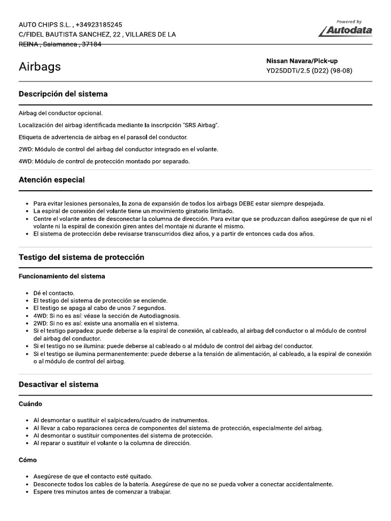 Airbags - Autodata | PDF