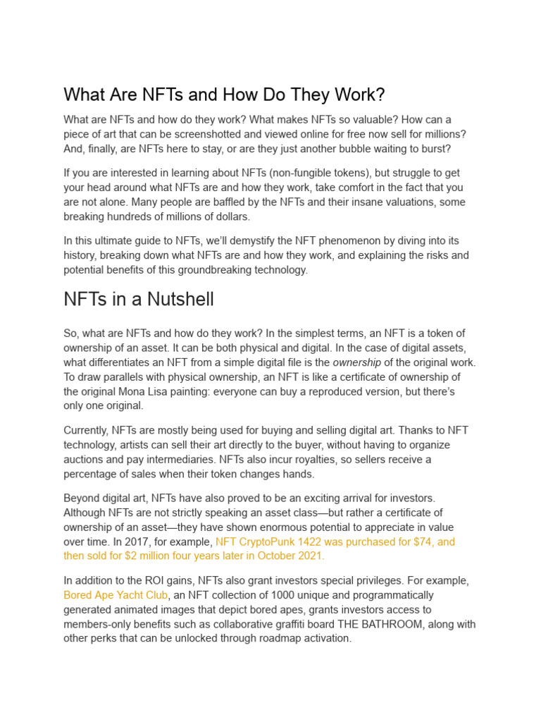 Understanding NFTs: Value & Functionality | PDF | Applications Of ...