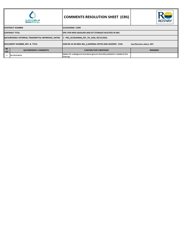 Comments Resolution Sheet (CRS) | PDF