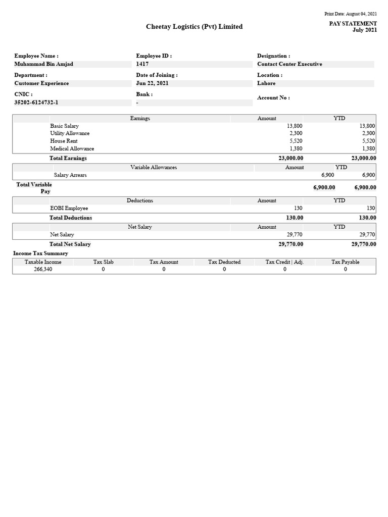 Cheetay Logistics Internship Slip | PDF | Taxes | Wealth