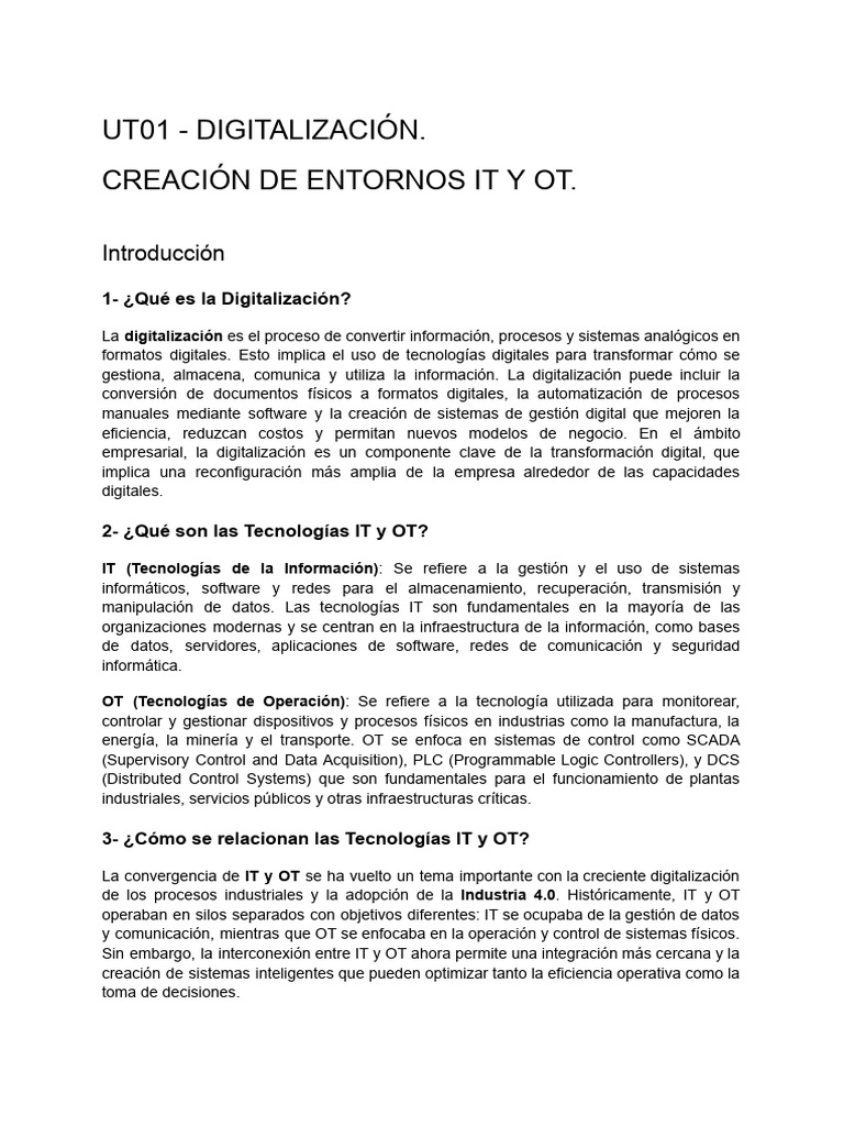 Ut01-Digitalización. Creación de Entornos It y Ot | PDF | La seguridad informática | Seguridad