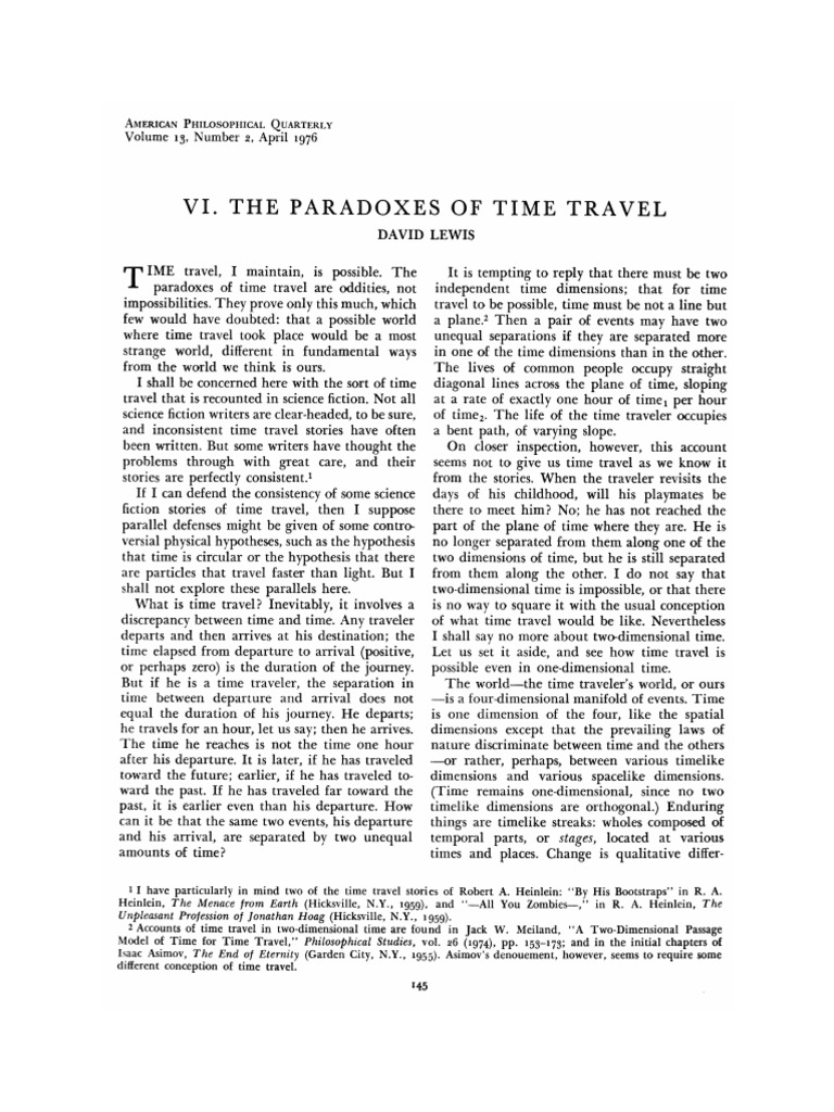 Lewis, David - The Paradoxes of Time Travel | PDF | Causality | Time Travel