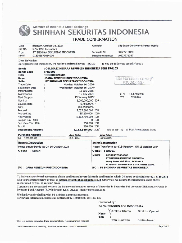 PT Shinhan Sekuritas Indonesia FR0103 - Oktober 2024 | PDF