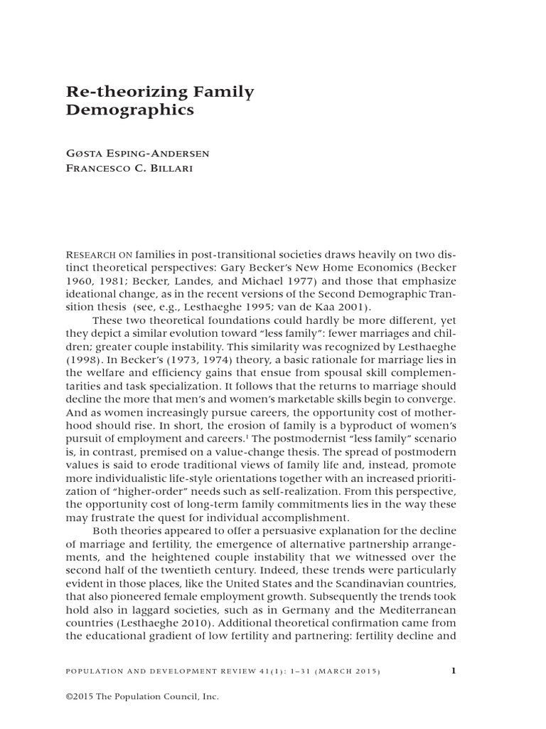 Population Development Rev - 2015 - Esping Andersen - Re Theorizing Family Demographics | PDF ...