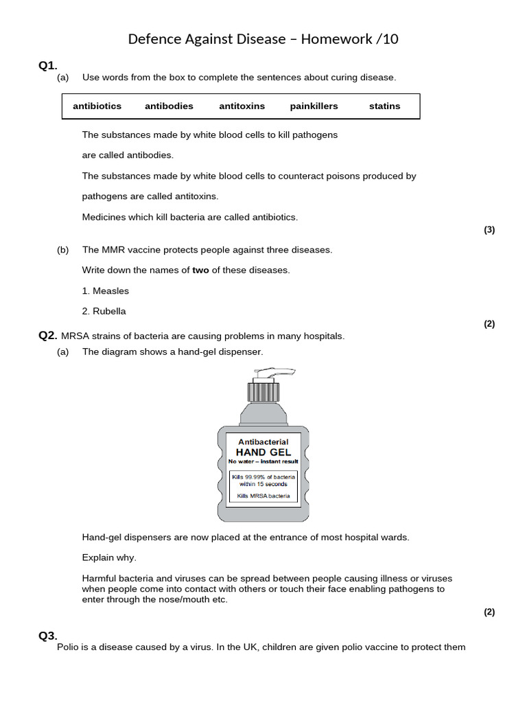 Disease Defense Homework Guide | PDF