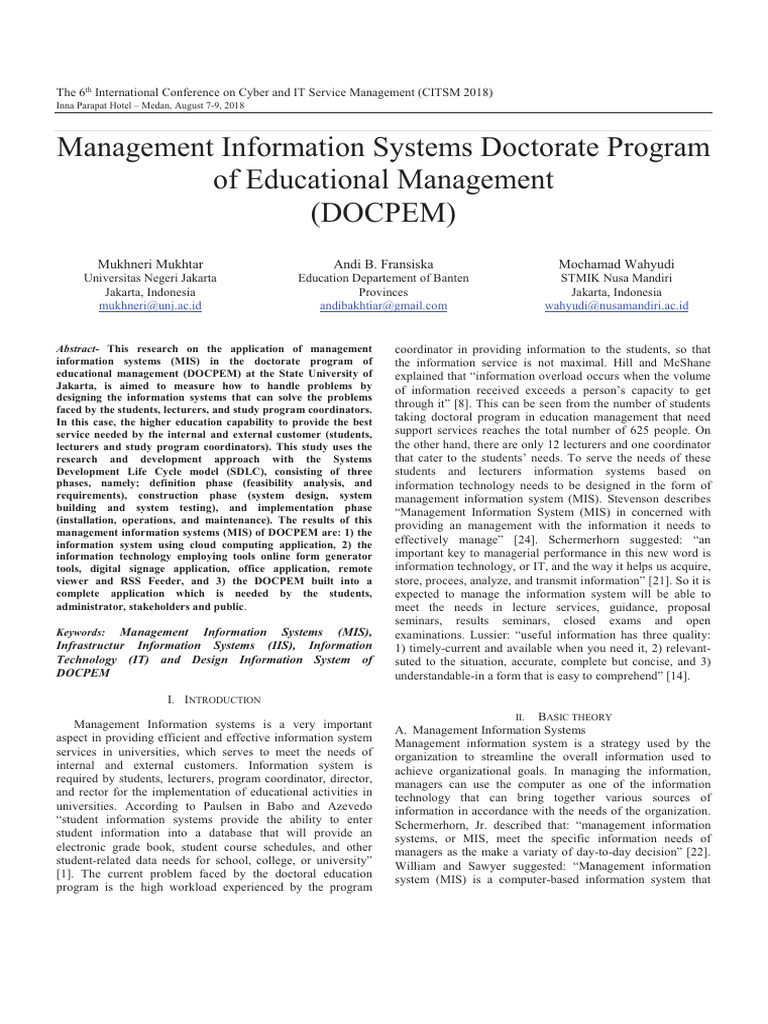 Management Information Systems Doctorate | PDF | Management Information ...