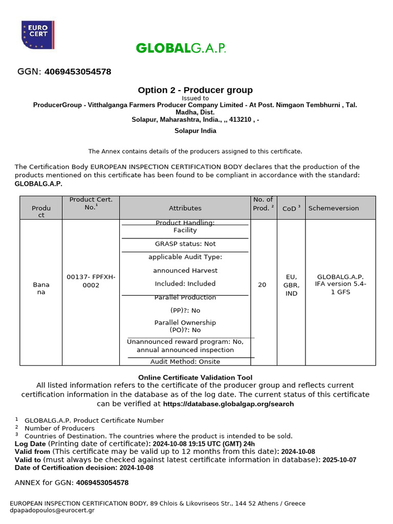 eCertificate-VITTHALGANGA FARMERS PRODUCER COMPANY LIMITED-GG | PDF | Quality