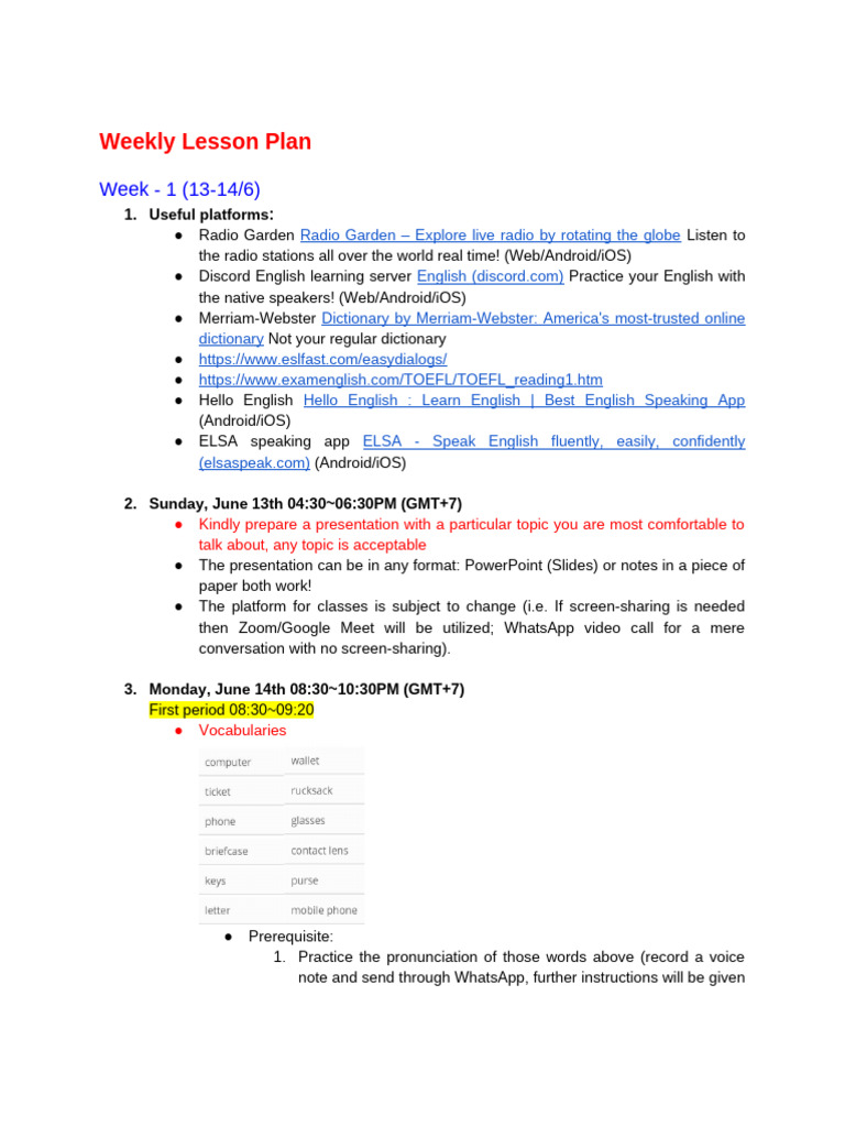 Weekly Lesson Plan | PDF