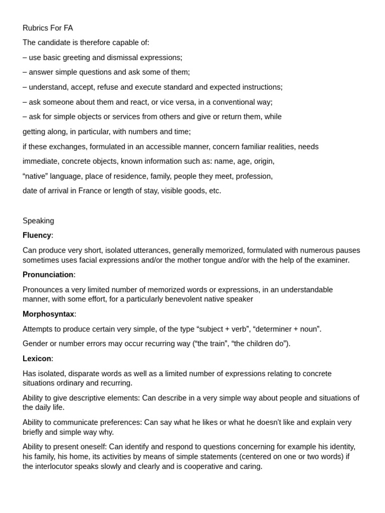 Rubrics Pdf Verb Subject Grammar
