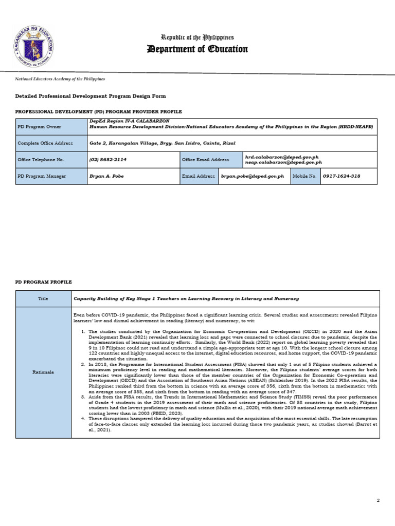 Detailed PD Program Design and M - E Plan Form | PDF | Lesson Plan ...