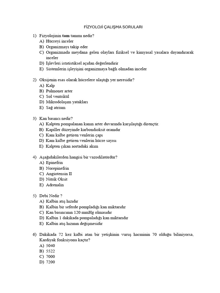 Fizyoloji Calisma Sorulari | PDF