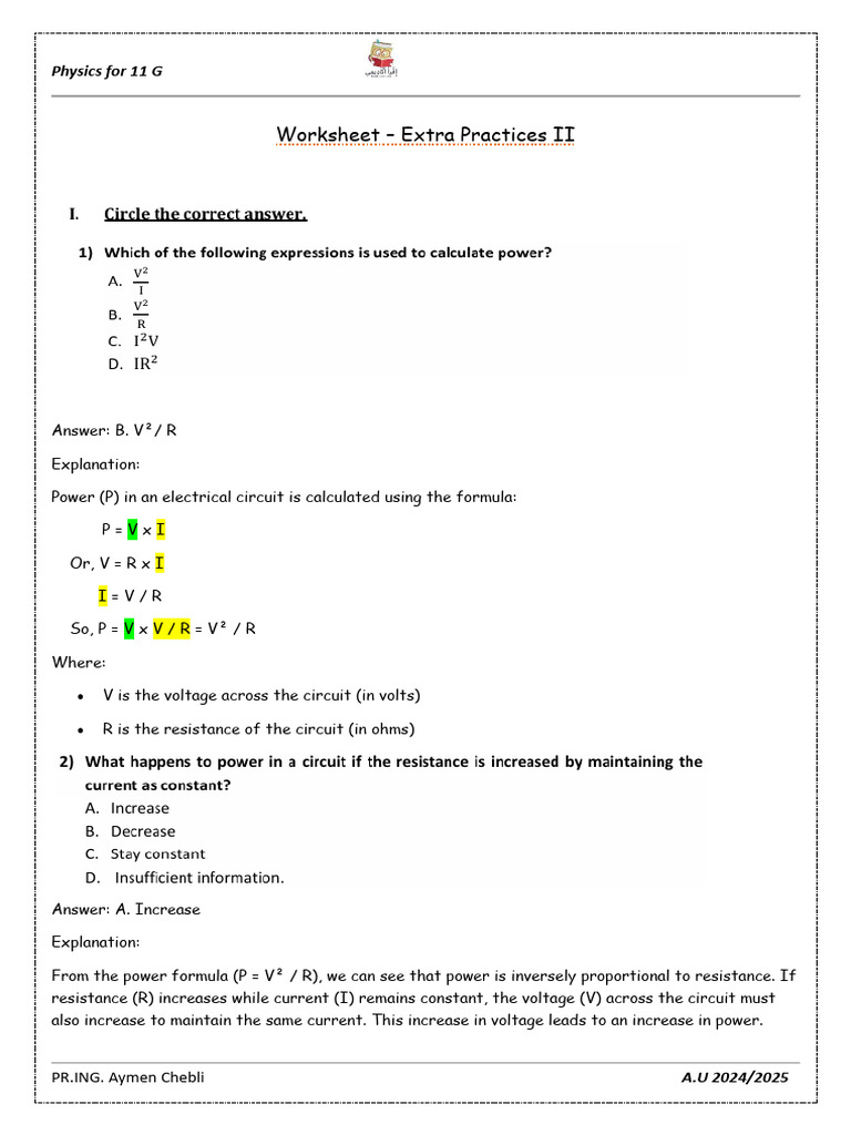 Worksheet B - Extra Practices | PDF | Electrical Resistance And ...