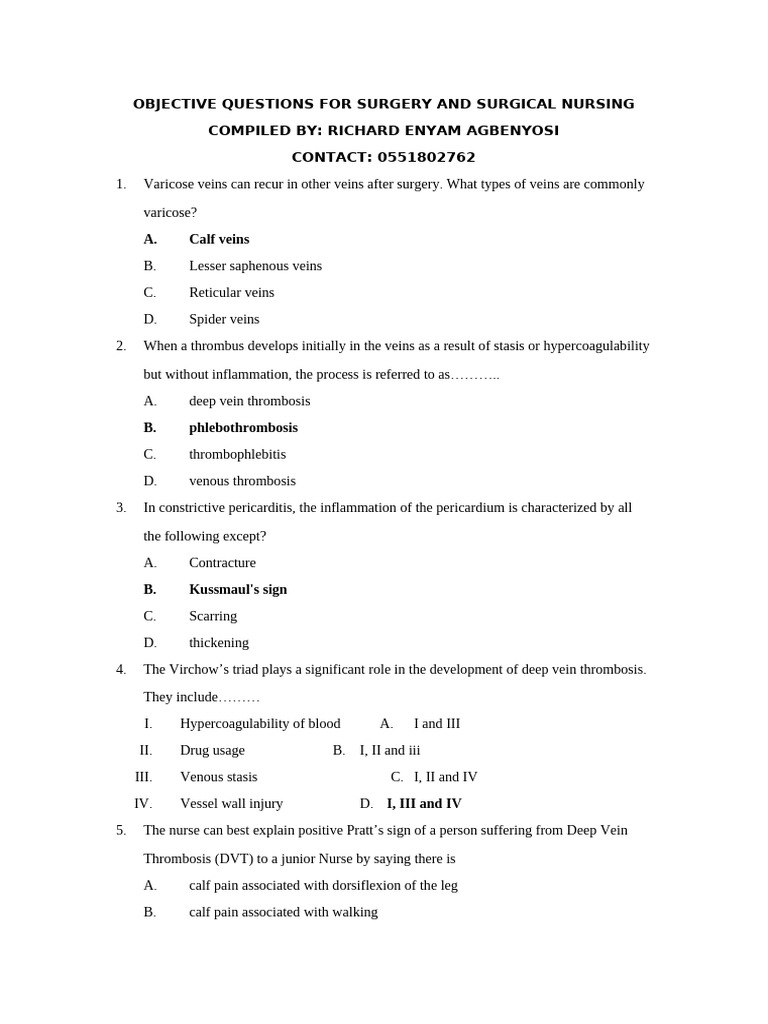 NMC Surgery Mcqs | PDF | Vein | Heart Valve