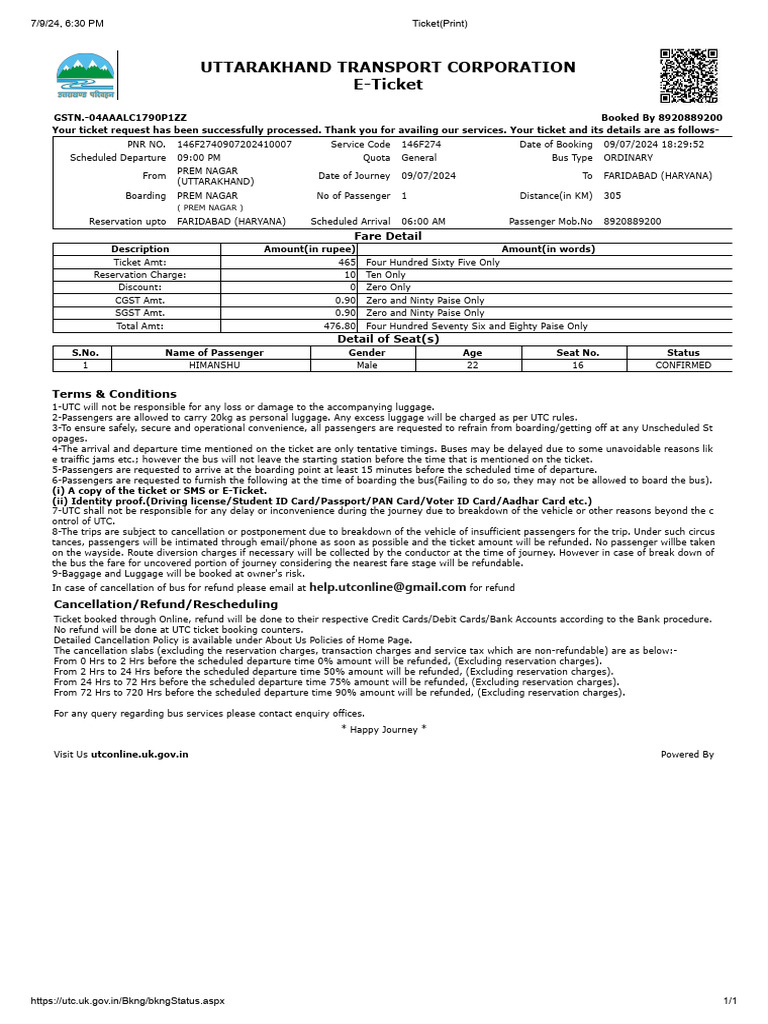 StarBus - UTC Online 4.0HIMANSHU TICKET | PDF | Identity Document ...
