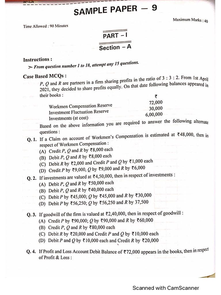 Accountancy Sample Paper - 9th November | PDF