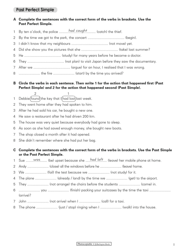 Past Perfect Simple Exercises Guide | PDF | Syntax | Language Mechanics