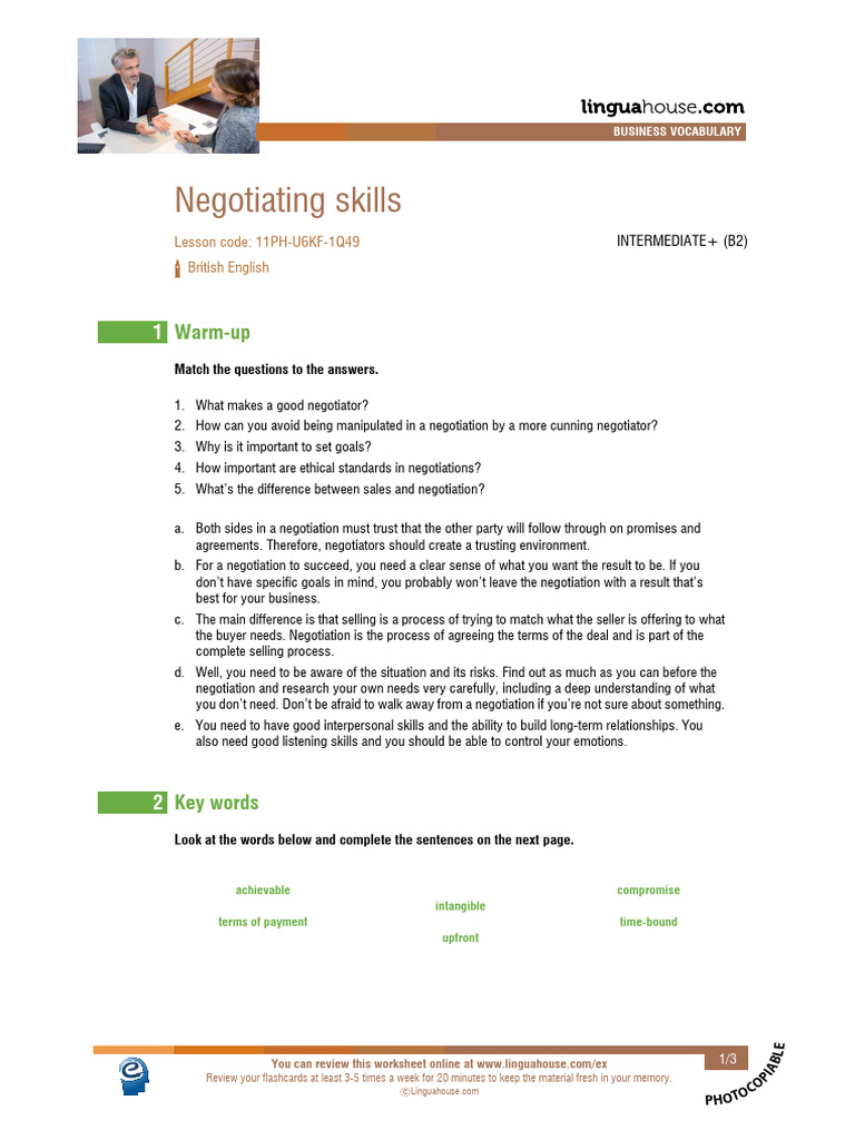 Negotiating Skills British English Intermediate Group | PDF ...