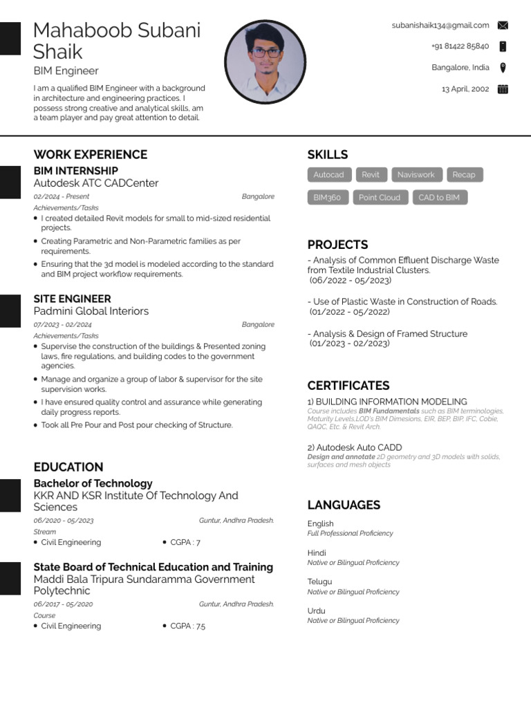 Mahaboob's Resume-3 | PDF | Building Information Modeling | Autodesk Revit