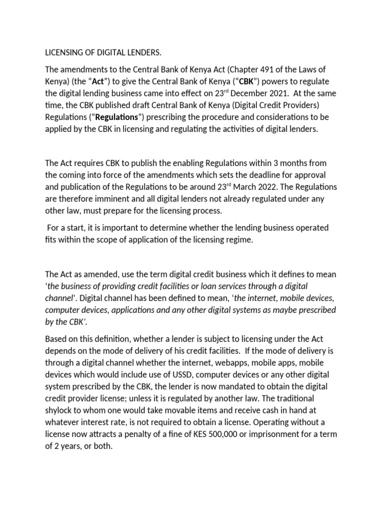 Licensing of Digital Lenders | PDF | Loans | License