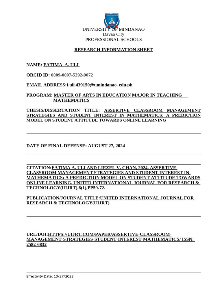 Research Information Sheet | PDF