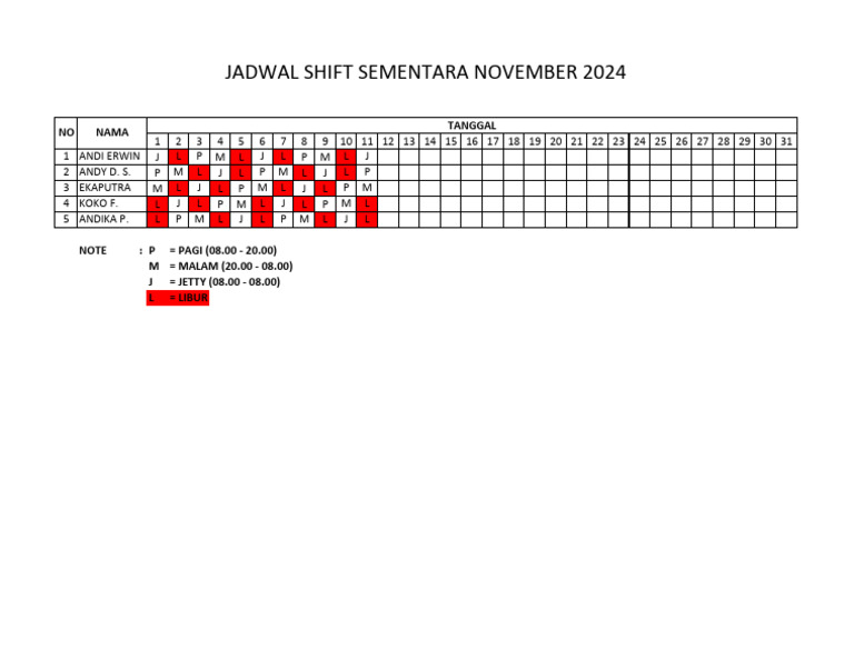 Jadwal Shift Sementara November 2024 | PDF
