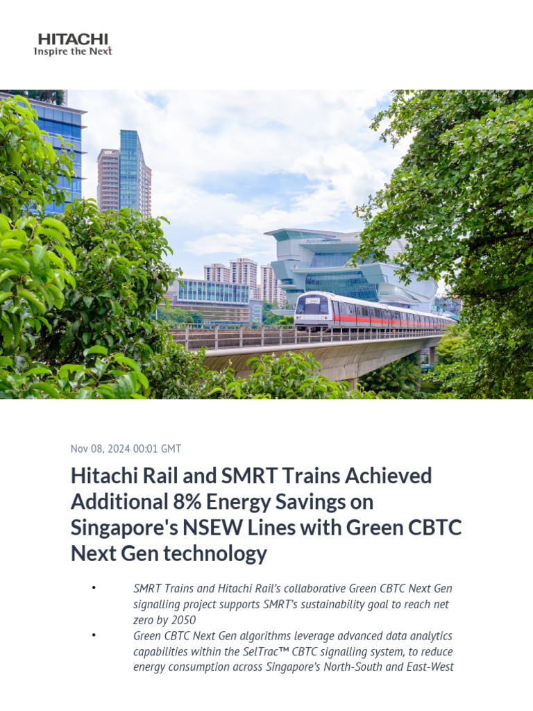 Hitachi Rail and SMRT Trains Achieved Additional 8% Energy Savings On ...