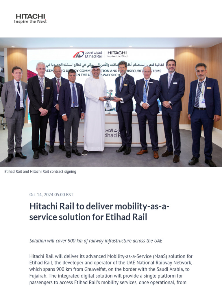 Hitachi Rail To Deliver Mobility-As-A-Service Solution For Etihad Rail ...