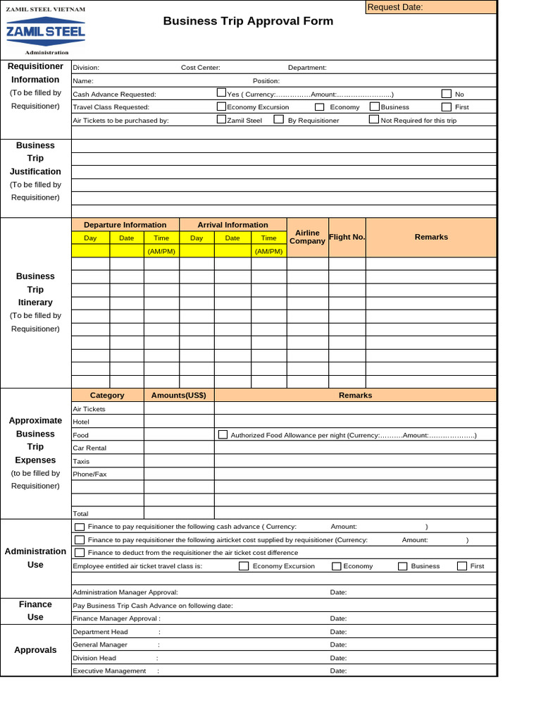 Business Trip Approval Form | PDF | Economies