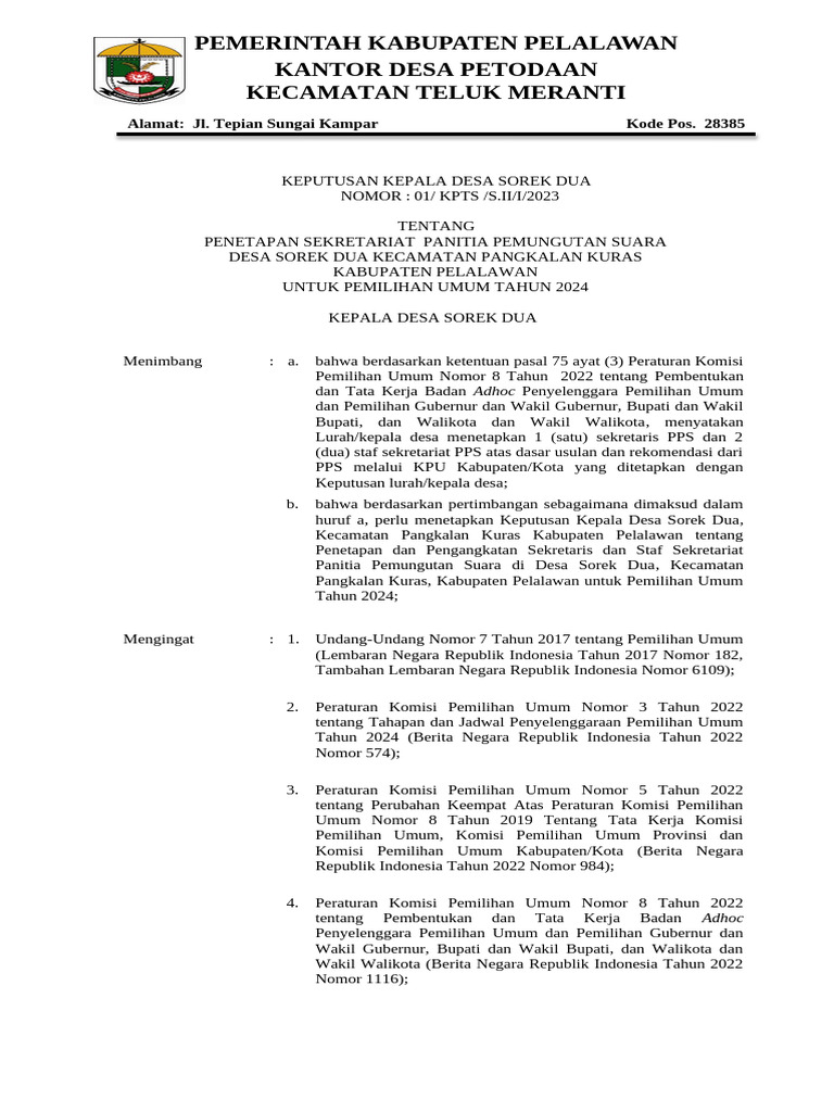 Contoh SK Sekretariat PPS | PDF