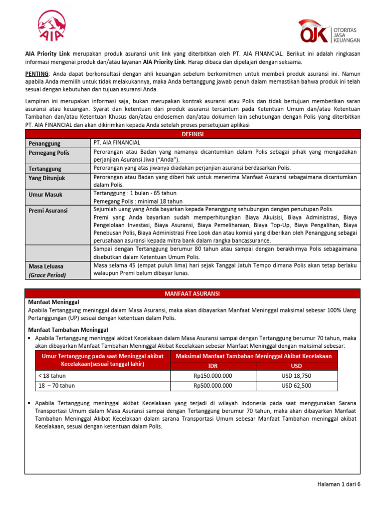 Adoc - Pub - Atau Layanan Aia Priority Link | PDF