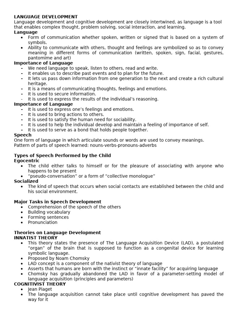Language Development Stages and Theories | PDF | Speech | Language ...