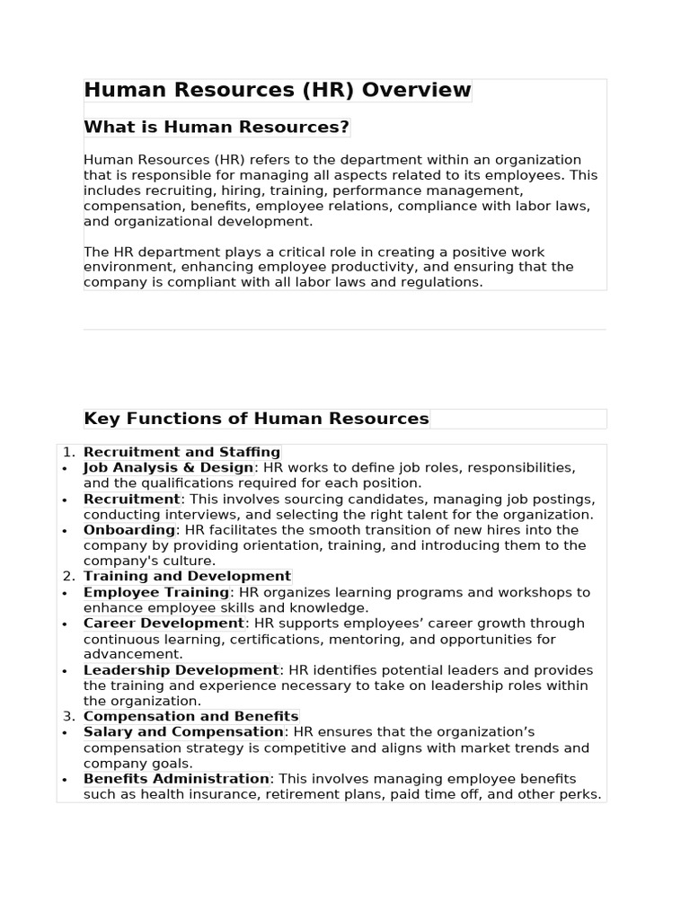 Human Resources (HR) Overview | PDF | Human Resources | Human Resource ...