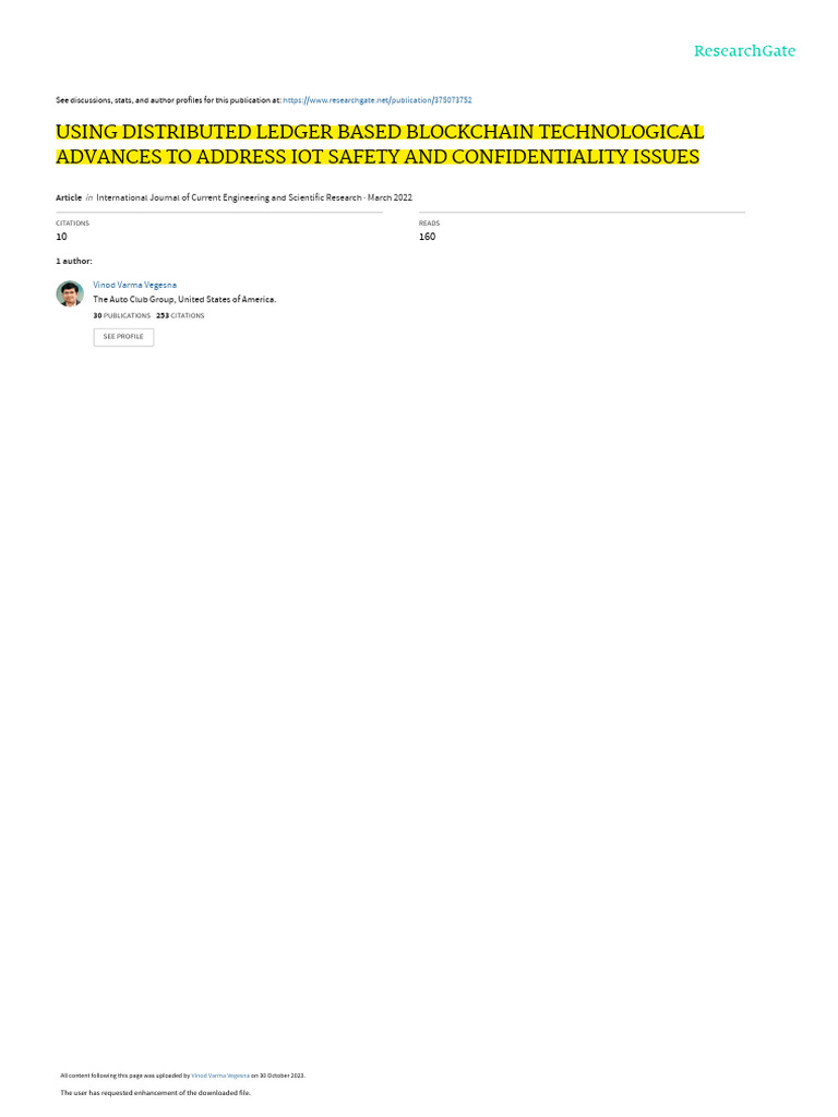 Using Distributed Ledger Based Blockchain Technological Advances To Address Iot Safety and ...