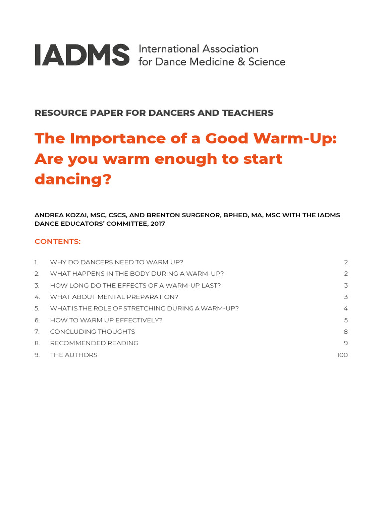 Iadms Resource Paper The Importance of A Good Warm Up | PDF ...