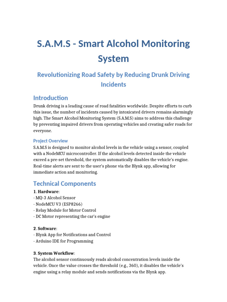 SAMS Detailed Project Report | PDF | Driving Under The Influence | Traffic Collision
