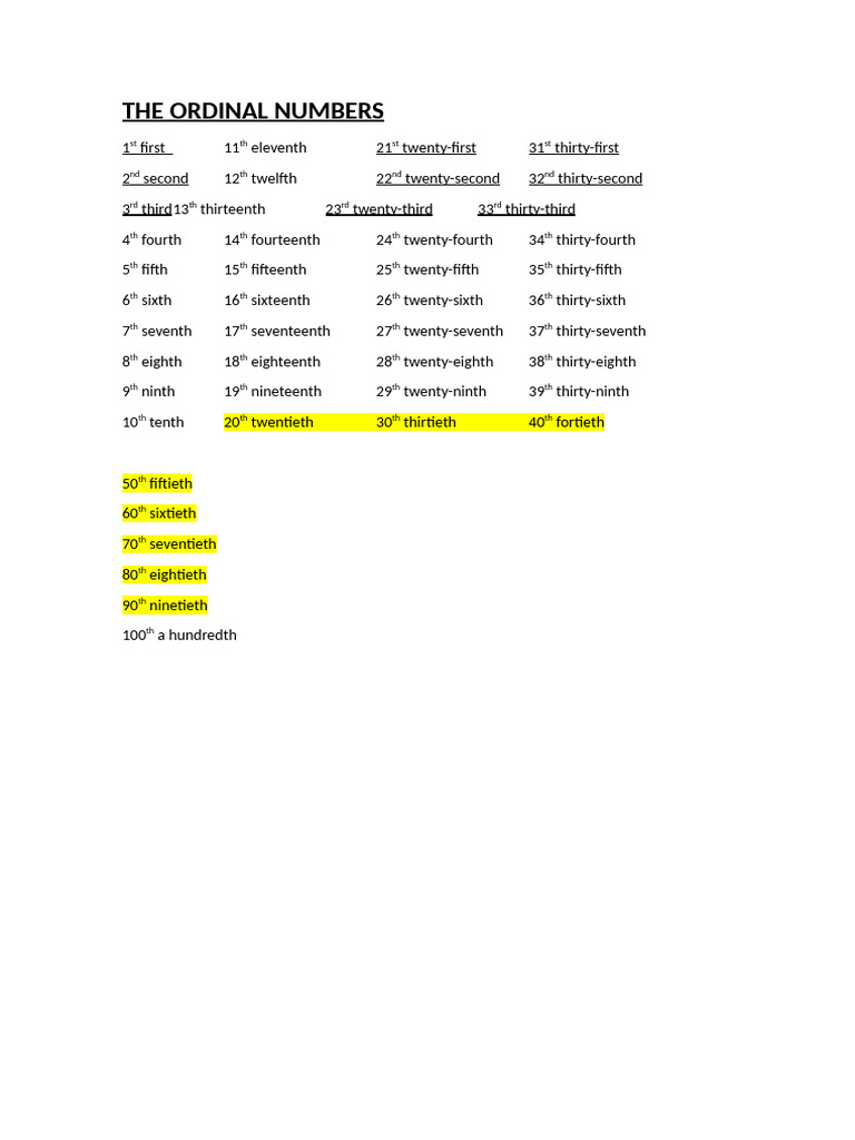 Ordinal Numbers | PDF