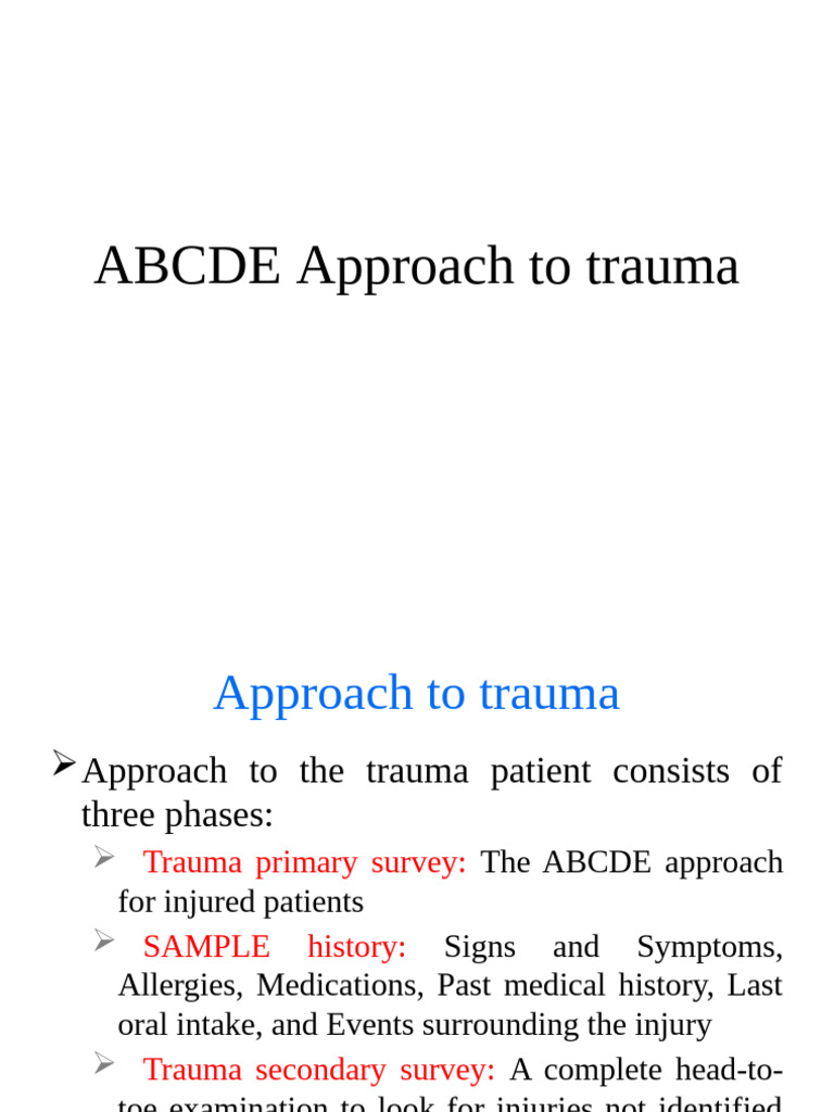 ABCDE Approach To Trauma | PDF | Respiratory Tract | Major Trauma