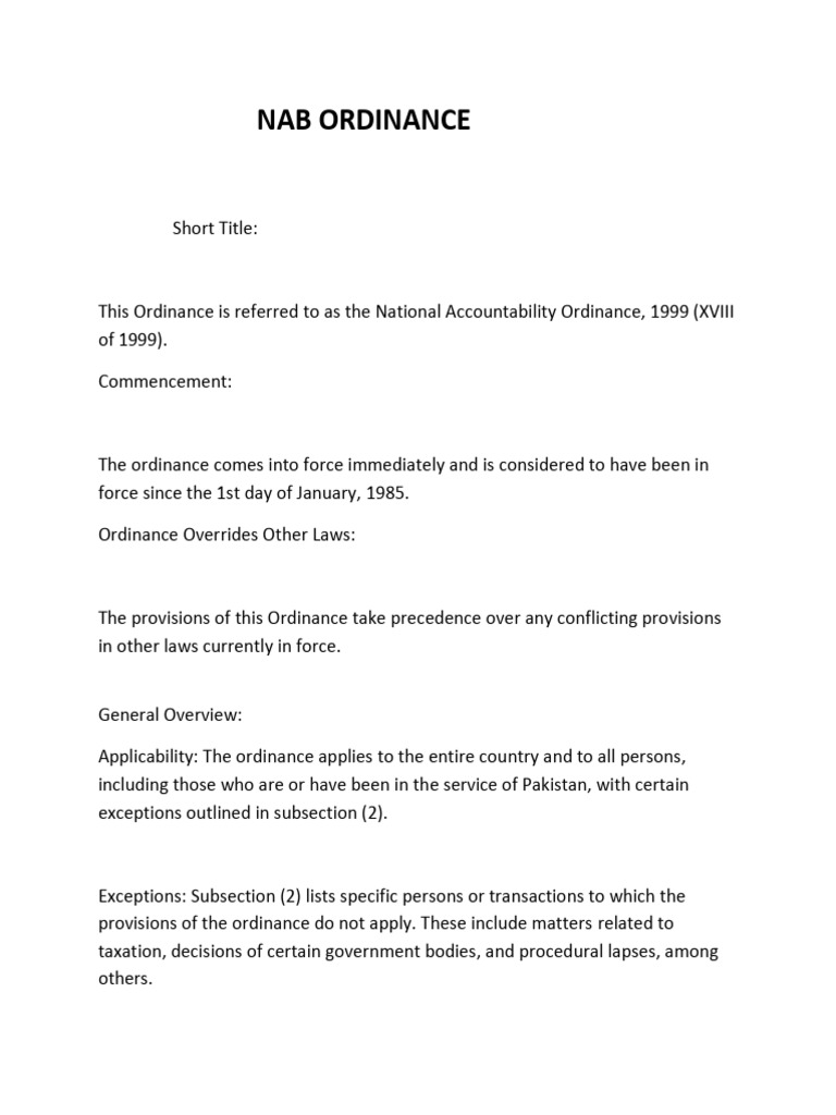 NAB Ordinance Overview and Amendments | PDF | Prosecutor | Government ...