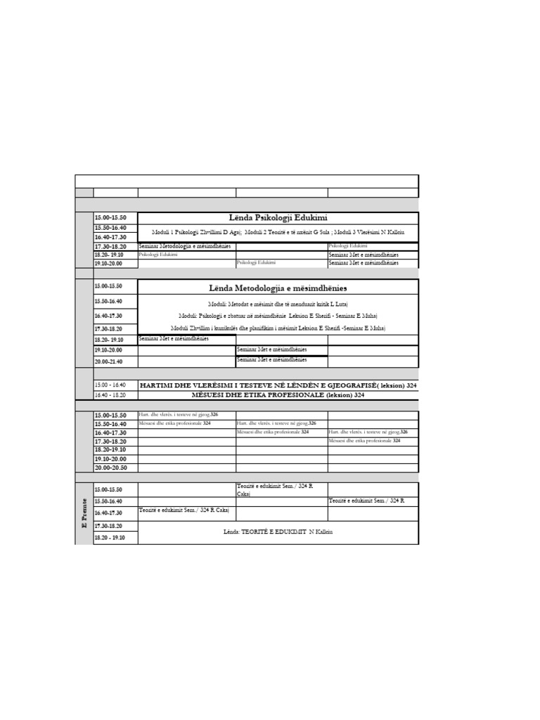 Orari Master Gjeografi 2024-2025 | PDF