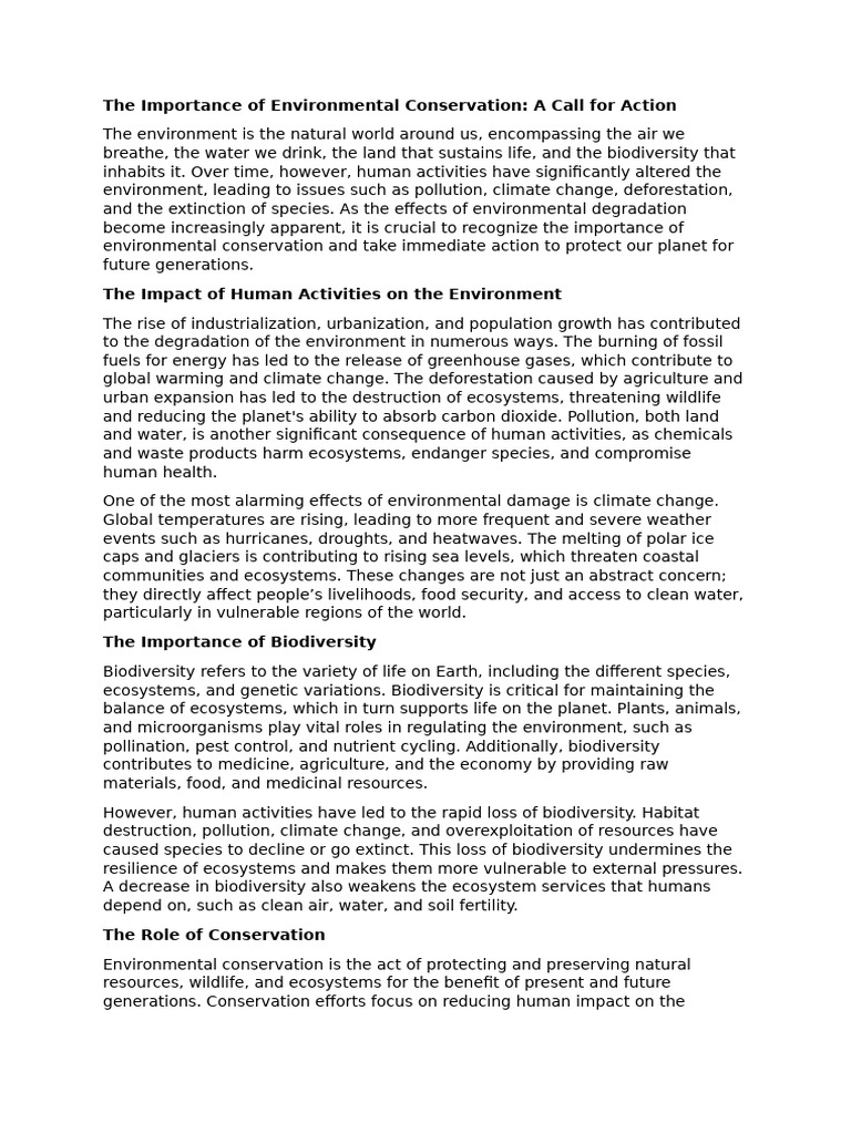 The Importance of Environmental Conservation | PDF | Environmental ...