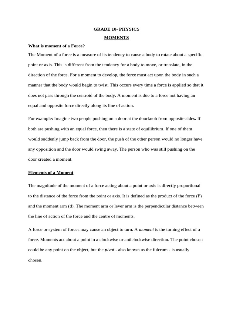 GRADE 10 - Moments | PDF